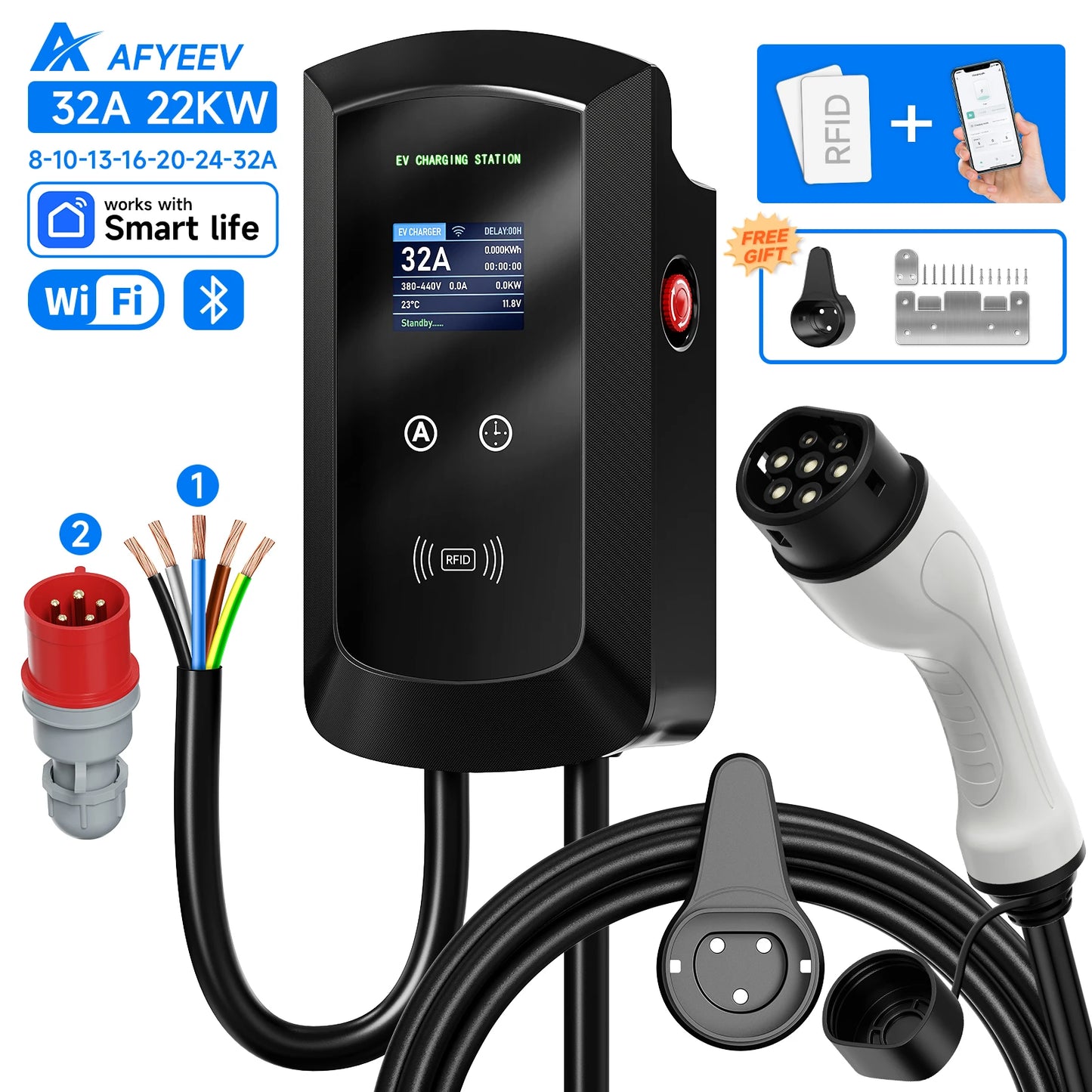 AFYEEV 32A EV Charging Station 22KW 3Phase Electric Vehicle Car Charge ...