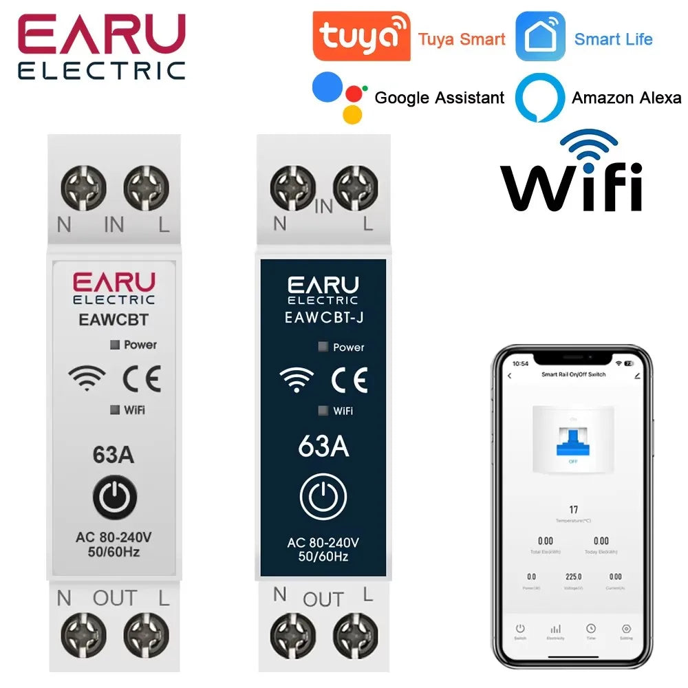 Tuya MCB WiFi Smart Circuit Breaker 1P+N 6-63A Time Relay Energy kWh V ...