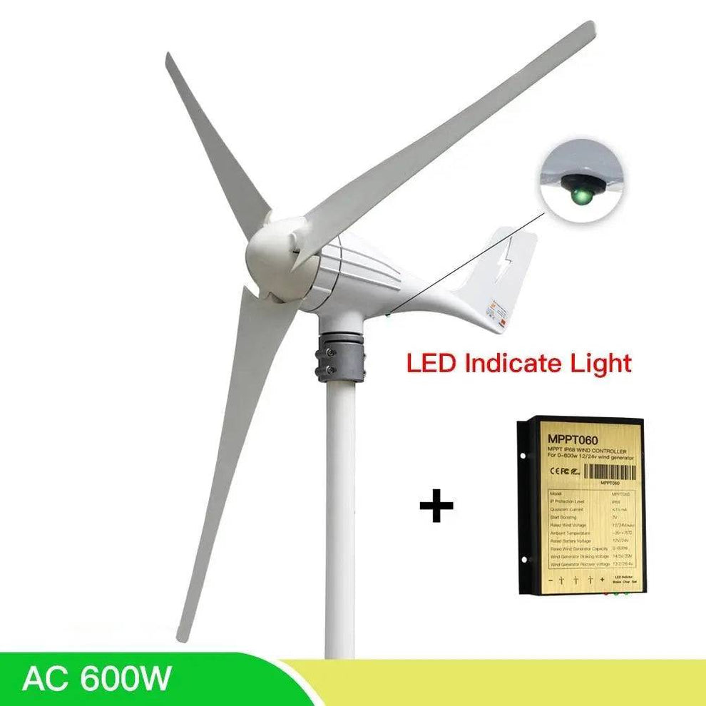 Wind Turbine Generator 600W 12/24V LED Light MPPT Charge Controller ...